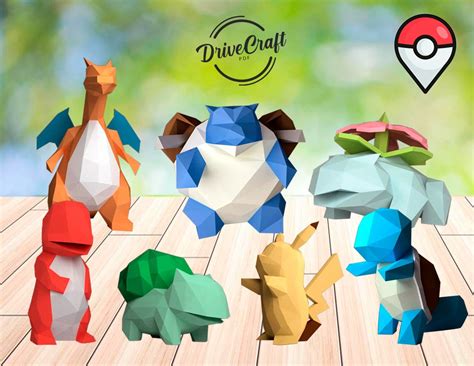 Papercraft Paquete Plantilla Pdf Svg Dxf 7 Pokémons Abstracto 3d