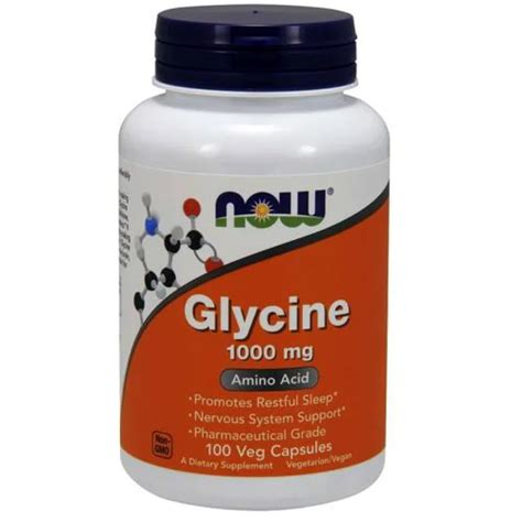 ГЛИЦИН 1000мг капсули 100 бр. НАУ ФУУДС GLYCINE 1000mg caps 100s NOW ...