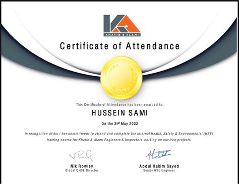 Hussein Sami On Linkedin I Got A New Certification About Hse Training