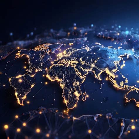 A Digital World Map With Illuminated Connections Representing Global Network Links Stock