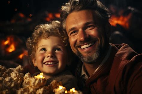 Premium Photo Dad And Son Movie Night