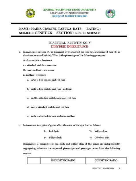 Gentics Lab 5 Pdf Dominance Genetics Genotype