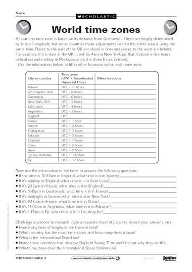 Time Zones Labelling Activity