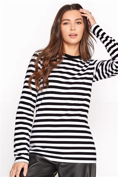 Tall Womens Black And White Stripe Long Sleeve T Shirt Long Tall Sally