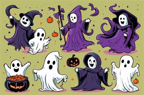 Premium Vector Ghosts Doodle Illustration For Halloween Simple For