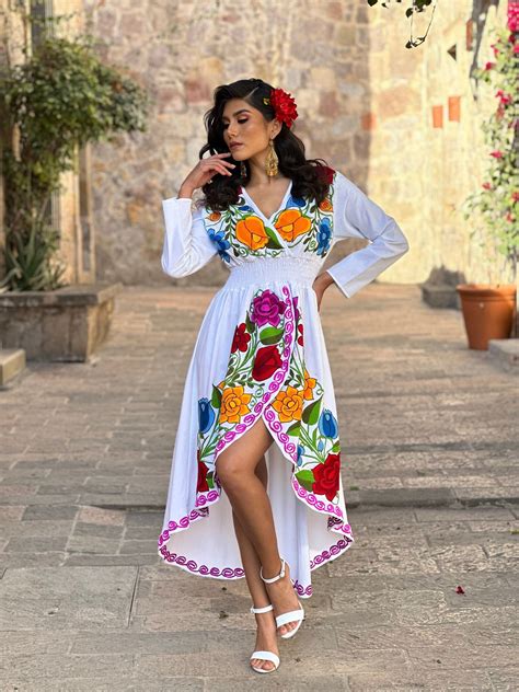 Mexican Asymmetrical Dress Size S Xl Floral Embroidered Dress