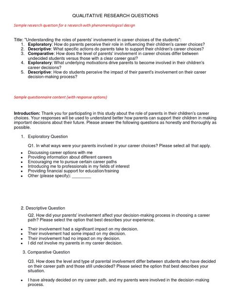 Qualitative Research Question Types Sample Pdf