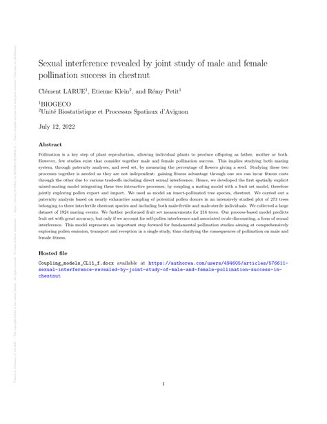 PDF Sexual Interference Revealed By Joint Study Of Male And Female Pollination Success In Chestnut