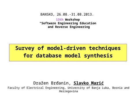 pptx survey of model driven techniques for database model synthesis