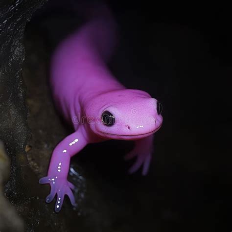 Close Up Of A Pink Salamander In A Dark Cave Highlighting Its Unique
