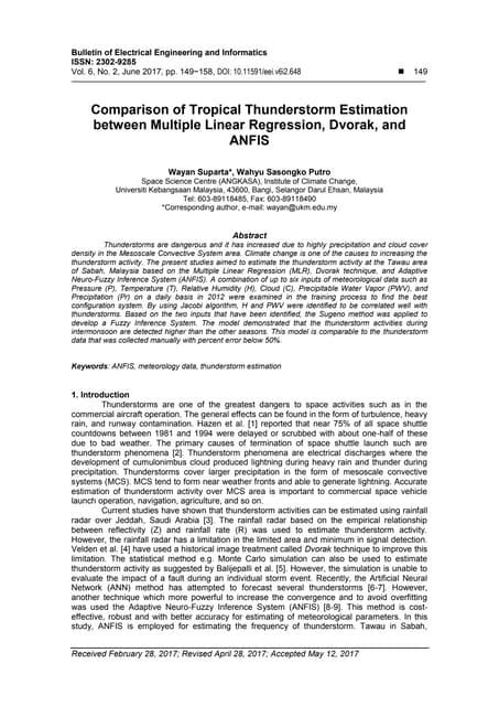 Comparison Of Tropical Thunderstorm Estimation Between Multiple Linear Regression Dvorak And