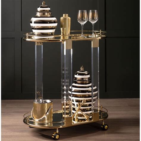 Orizone Oval Clear Glass Top Drinks Trolley With Gold Frame Furniture