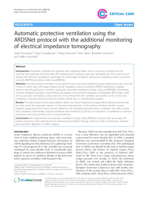 Pdf Automatic Protective Ventilation Using The Ardsnet Protocol With