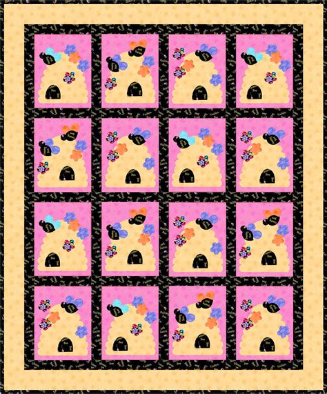 Bee Hive Quilt Pattern Applique Bees Hive Flowers With Pieced Blocks Instant Pdf Download Etsy