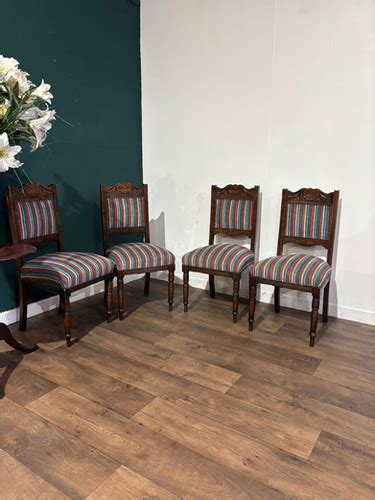 Four Late Victorianedwardian Reupholstered Dining Chairs With Striped