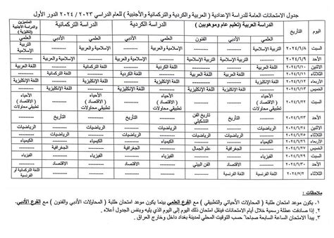 جدول امتحانات السادس اعدادي 2024 الدور الاول ملازمنا