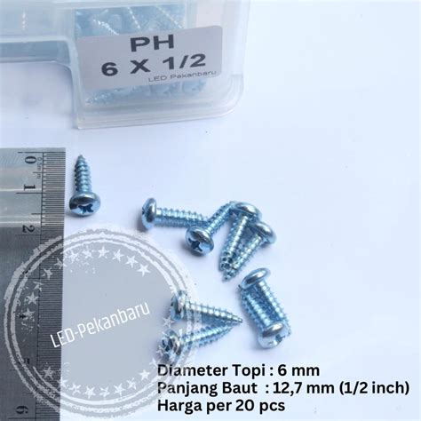 20pcs Ph 6x12 Inch Sekrup Tapping Screw Baut Skrup Diameter Topi 6mm