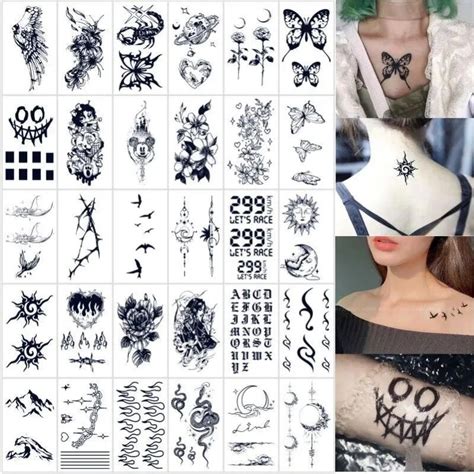 Pegatinas De Tatuaje Temporales Impermeables De Serpiente Negra Y2K