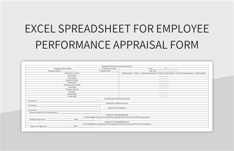 Excel Spreadsheet For Employee Performance Appraisal Form Excel Template And Google Sheets File