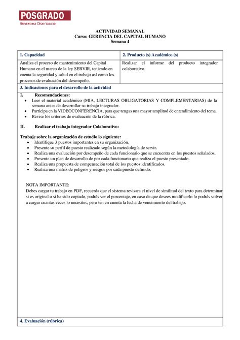 Rubrica Producto Integrador Colaborativo Semana 4 ACTIVIDAD SEMANAL