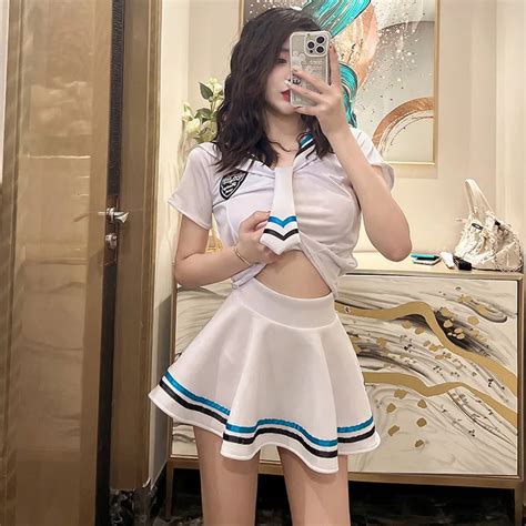 Geges Online 연예인 섹시 프레피 스타일 퓨어 라펠 탑 하이 웨이스트 슬림 플리츠 스커트 Jk 유니폼 투피스