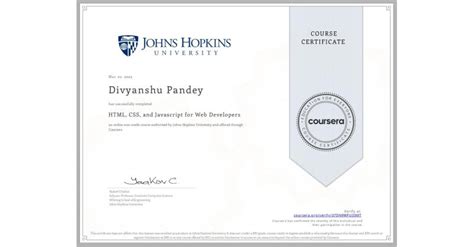 ‏completion Certificate For Html Css And Javascript For Web Developers‏ ‏divyanshu Pandey