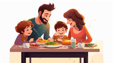Familia Disfrutando De La Cena Juntos Con Los Niños En La Mesa Del