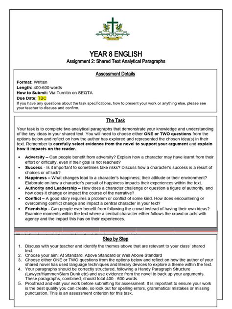 8eng Analytical Paragraphs Task Sheet Pdf Intertextuality Proofreading