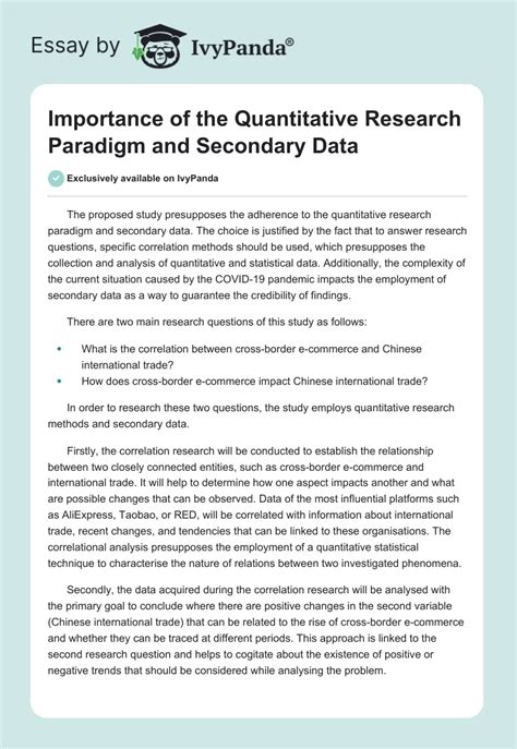 Importance Of The Quantitative Research Paradigm And Secondary Data
