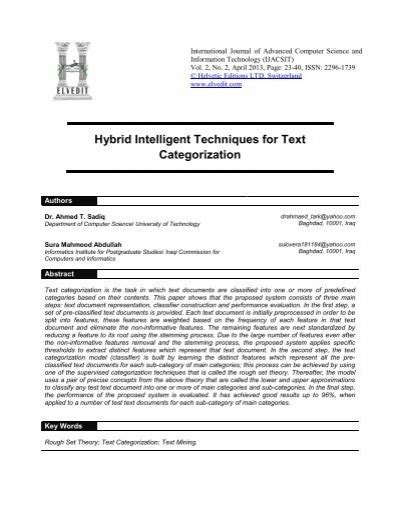 Hybrid Intelligent Techniques For Text Categorization