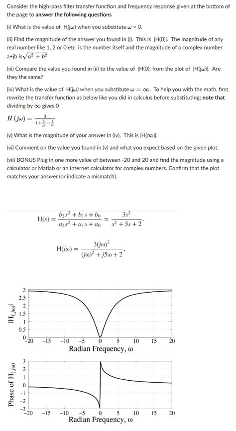 Solved Consider The High Pass Filter Transfer Function And