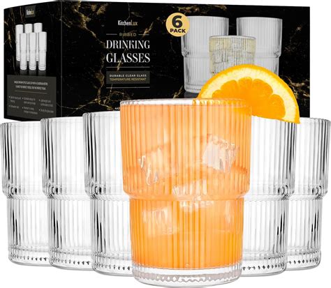 Ribbed Drinking Glasses Ribbed Glass Cups 15 Oz Ribbed Glassware