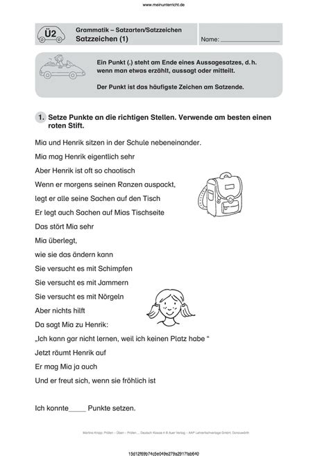 Satzzeichen Grundschule Arbeitsblatt