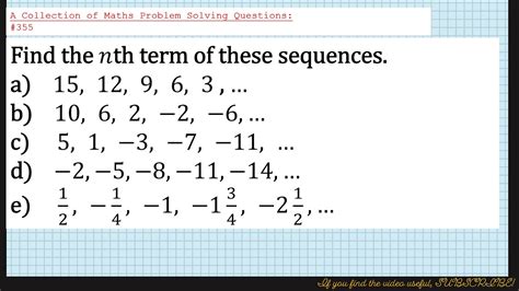 A Collection Of Maths Problem Solving Questions 355 Arithmetic Sequences Youtube