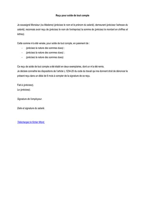 Re U Pour Solde De Tout Compte T L Chargement Gratuit Documents Pdf