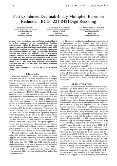Pdf Fast Combined Decimalbinary Multiplier Based On Redundant Bcd