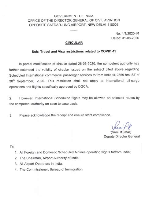 Suspension Of Scheduled International Passenger Flights Extended Till