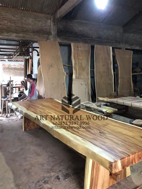 MEJA MEETING KAYU TREMBESI SOLID UTUH ART NATURAL WOOD