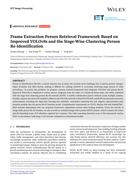Pdf Frame Extraction Person Retrieval Framework Based On Improved Yolov8s And The Stage‐wise