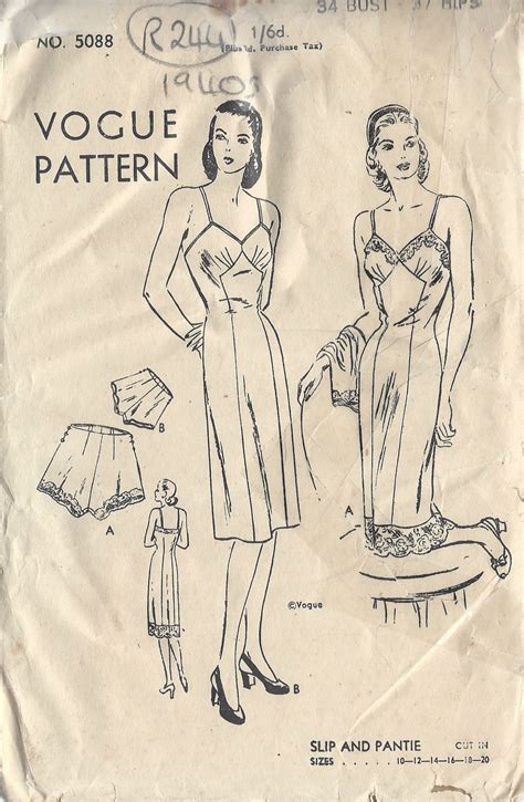 S Vintage VOGUE Sewing Pattern B SLIP PANTIE R The Vintage Pattern Shop