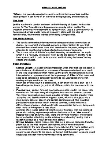 Effects By Alan Jenkins Poem Analysis Teaching Resources