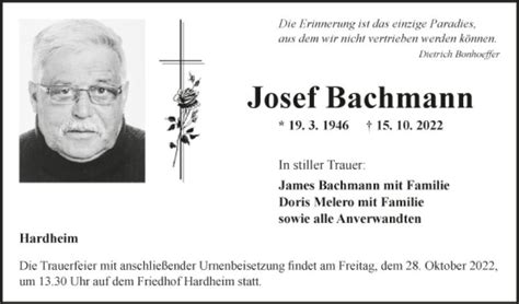Traueranzeigen Von Josef Bachmann Trauerportal Ihrer Tageszeitung