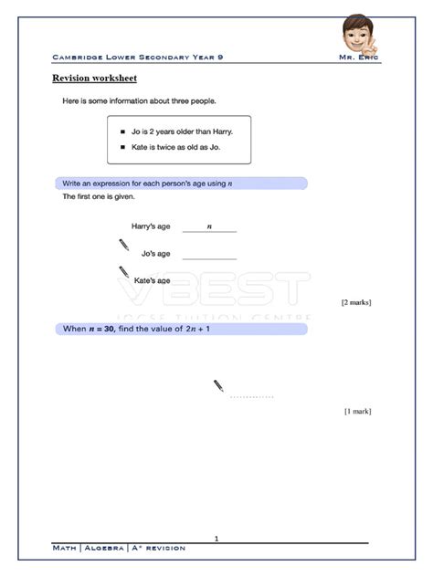 Y9 Algebra Maths Revision Pdf