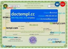 Green Universal Marriage Certificate Word And PDF Template Fully