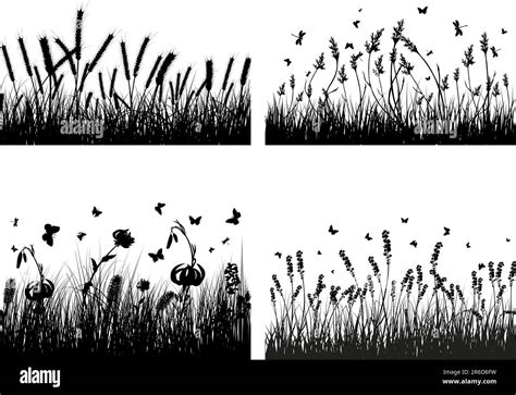 Vector Grass Silhouettes Background All Objects Are Separated Stock