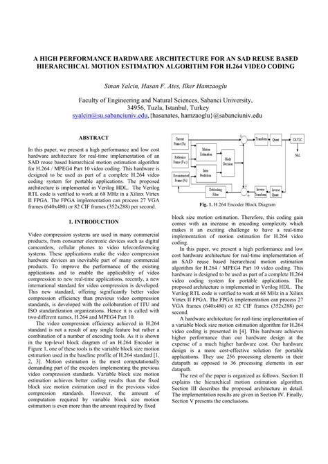 Pdf A High Performance Hardware Architecture For An Sad Reuse Based