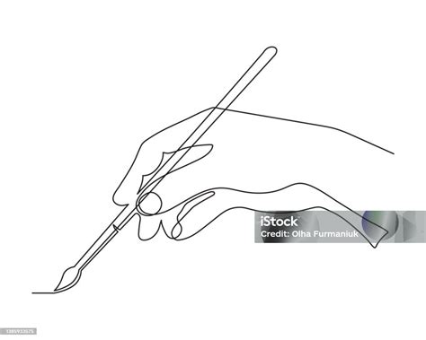手持ちのペイントブラシワンラインアート手描きの連続輪郭アートを描く指で手のひら編集可能なストローク 絵筆のベクターアート素材や画像を多数ご
