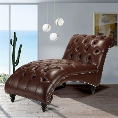 Faux Leather Button Tufted Chaise Lounge Indoor Lounge