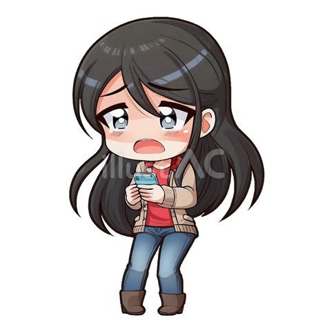 スマホを見て泣く黒髪の女子大生イラスト No 23806820｜無料イラスト・フリー素材なら「イラストac」