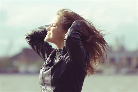 Premium Photo Black And White Portrait Of An Adult Girl In Windy Weather